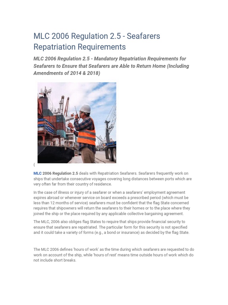 MLC 2006 Regulation 2.5 - Seafarers Repatriation Requirements | PDF ...