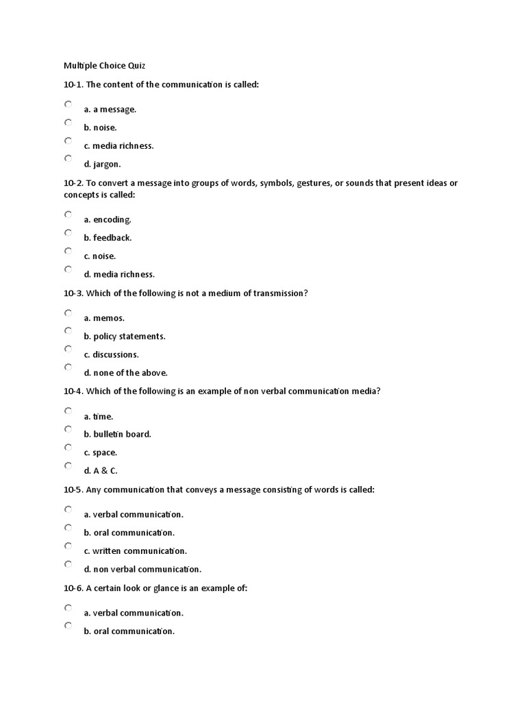 Multiple Choice Quiz (Comunication and Quality) | PDF | Communication ...