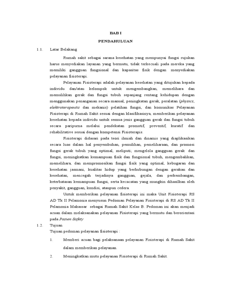 Pedoman Pelayanan Unit Fisioterapi | PDF