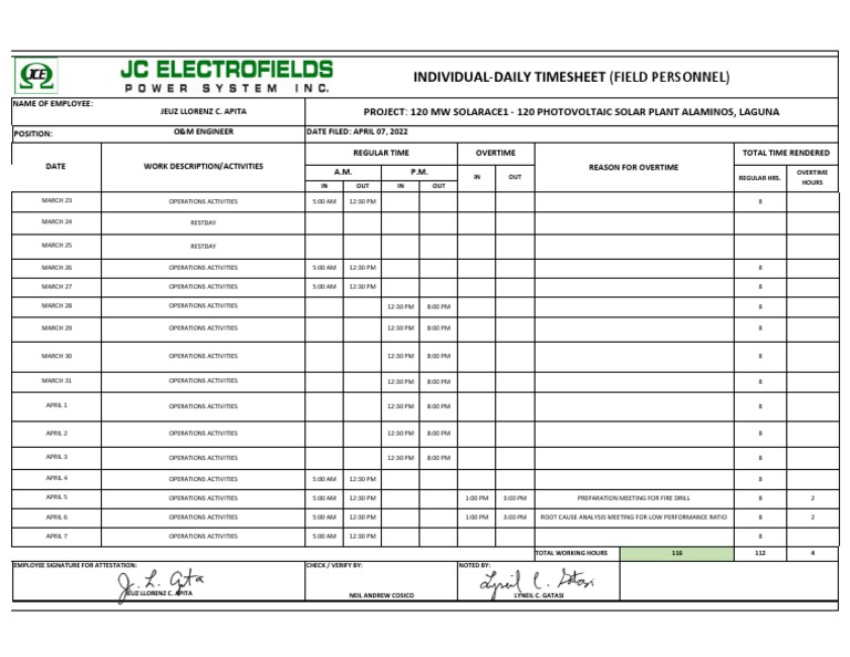 Employee Timesheet for Solar Project | PDF | Solar Power | Electricity