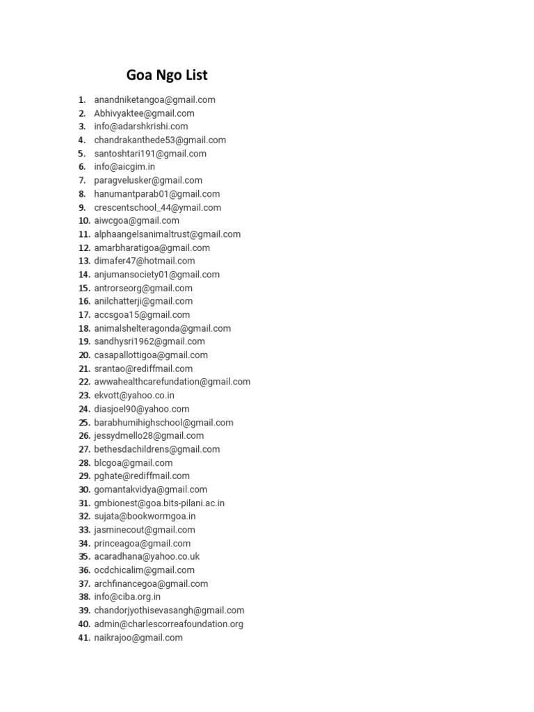 Goa Ngo List | PDF