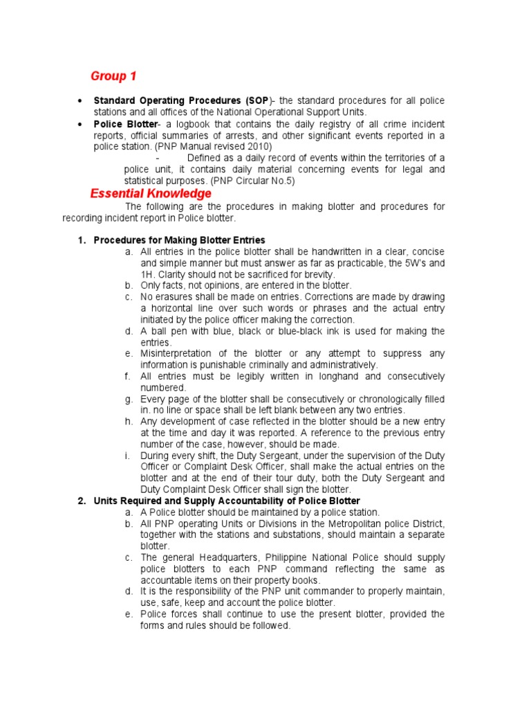 Group 1: 1. Procedures For Making Blotter Entries | PDF | Affidavit ...