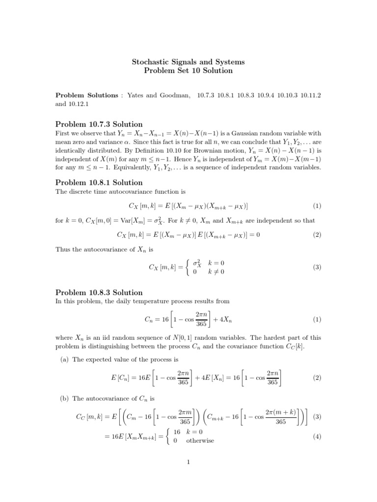 Stochastic Signals and Systems Problem Set 10 Solution: N N N 1 1 2 N N M 1 2 | PDF | Stationary ...