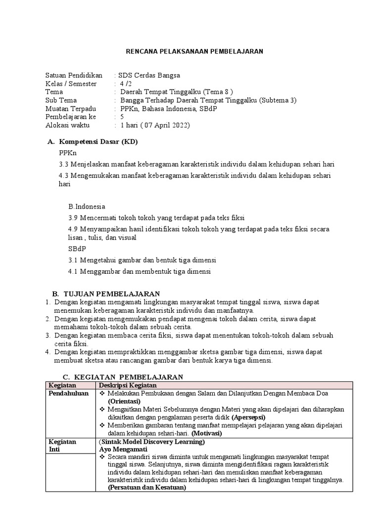 LKPD Kelas 4 T8 SB3 PB5 (ADA RPP, LKPD, KISI KISI DAN INSTRUMEN ...