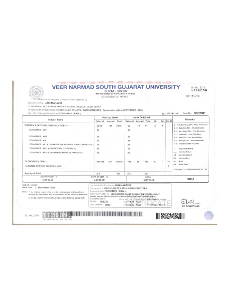 Veer Narmad South Gujarat University | PDF