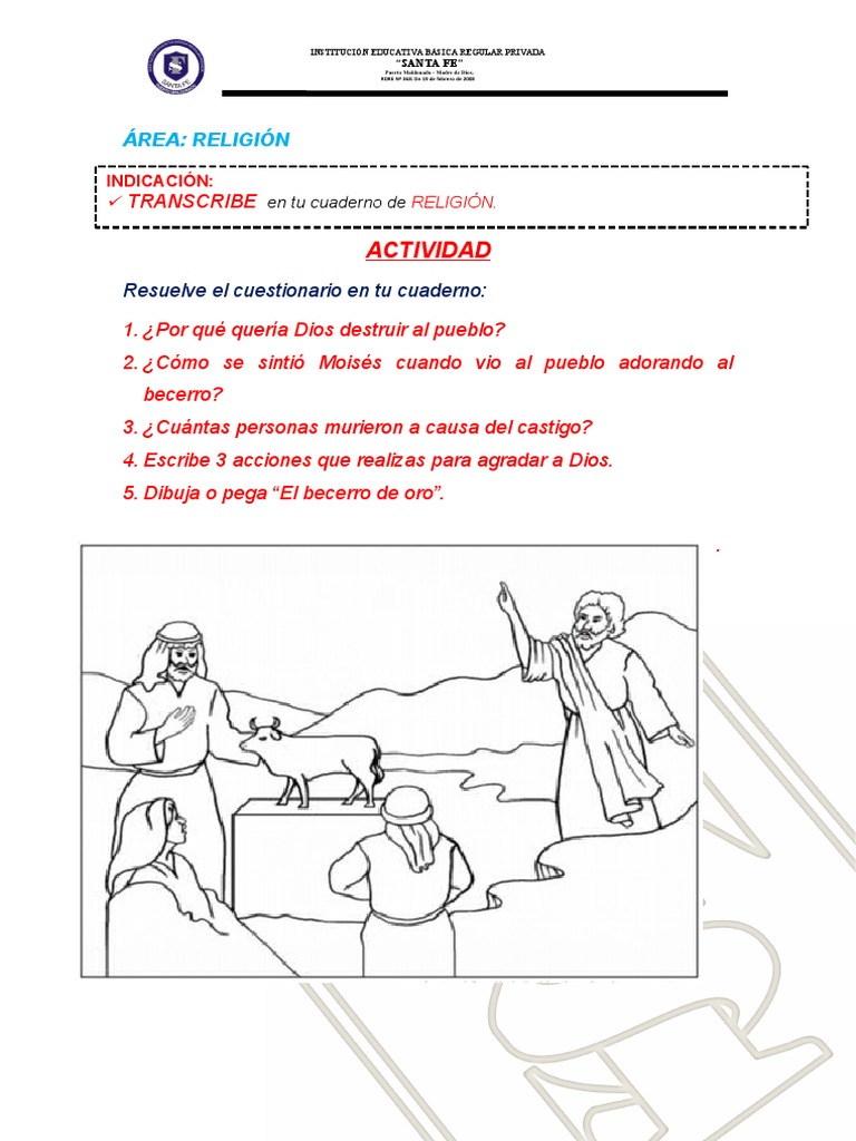 Actividades sobre el Becerro de Oro | PDF | Salud y bienestar ...