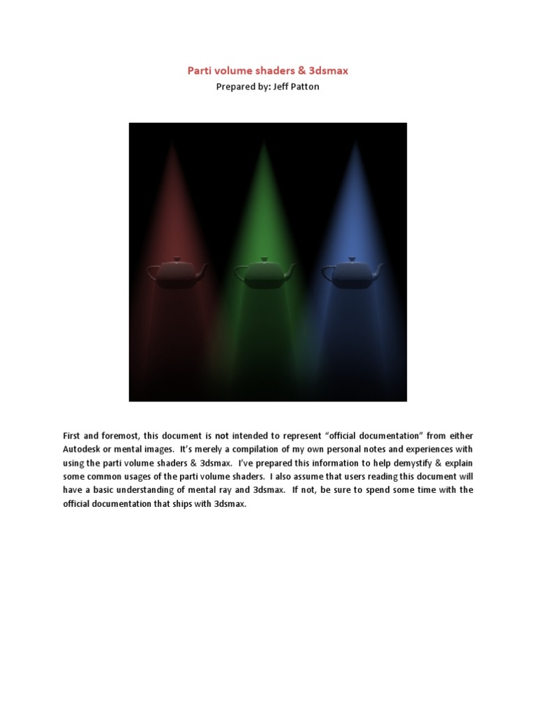 Parti Volume Shaders & 3dsmax Guide | PDF | Scattering | Rendering (Computer Graphics)