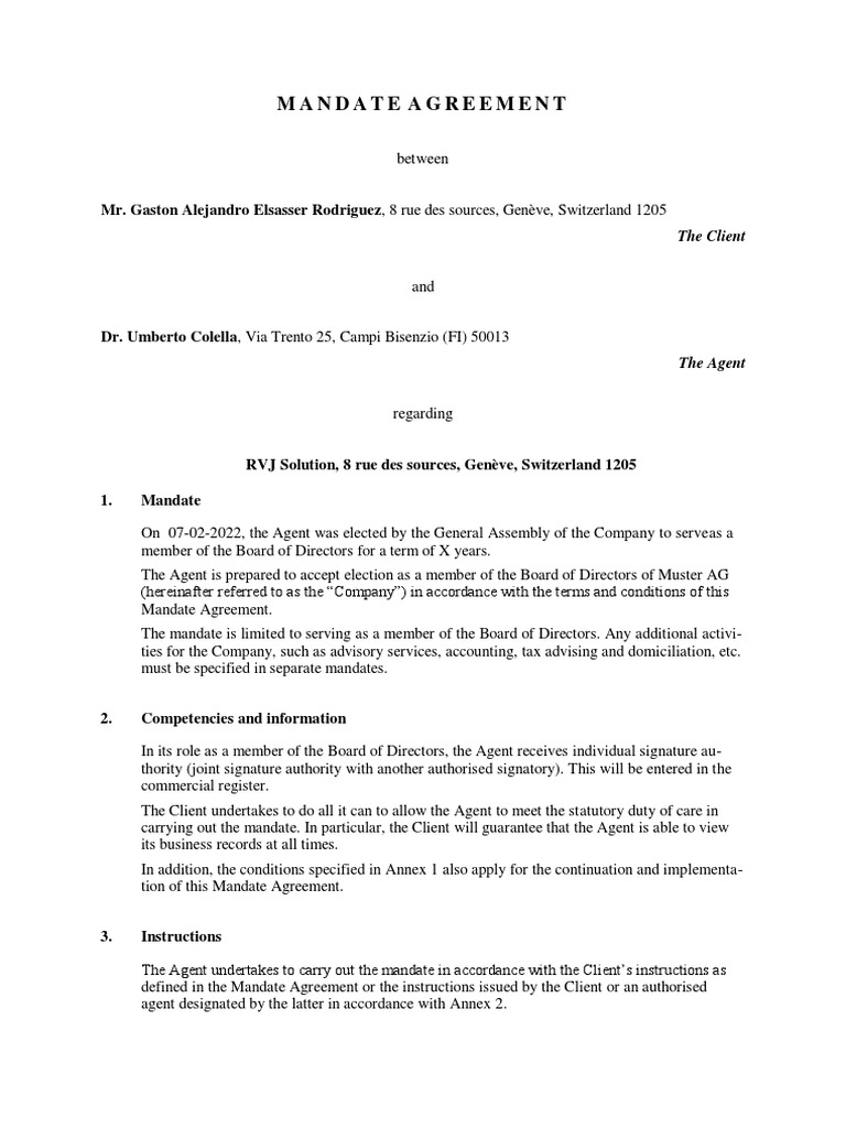 Mandate Agreementenglish222 | PDF | Insurance | Expense