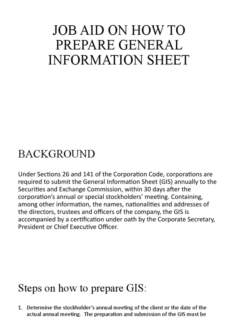 Preparing the General Information Sheet | PDF | Geographic Information ...