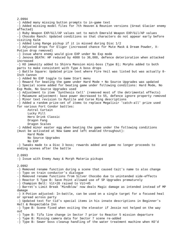 Ff7 Nt 2 0 Patch Notes Pdf