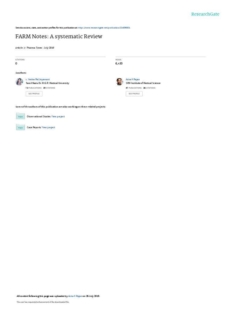 FARM Notes: A Systematic Review of a Standardized Format for ...