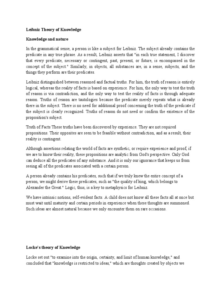 Leibniz's Knowledge Theory Explained | PDF | Truth | Idea