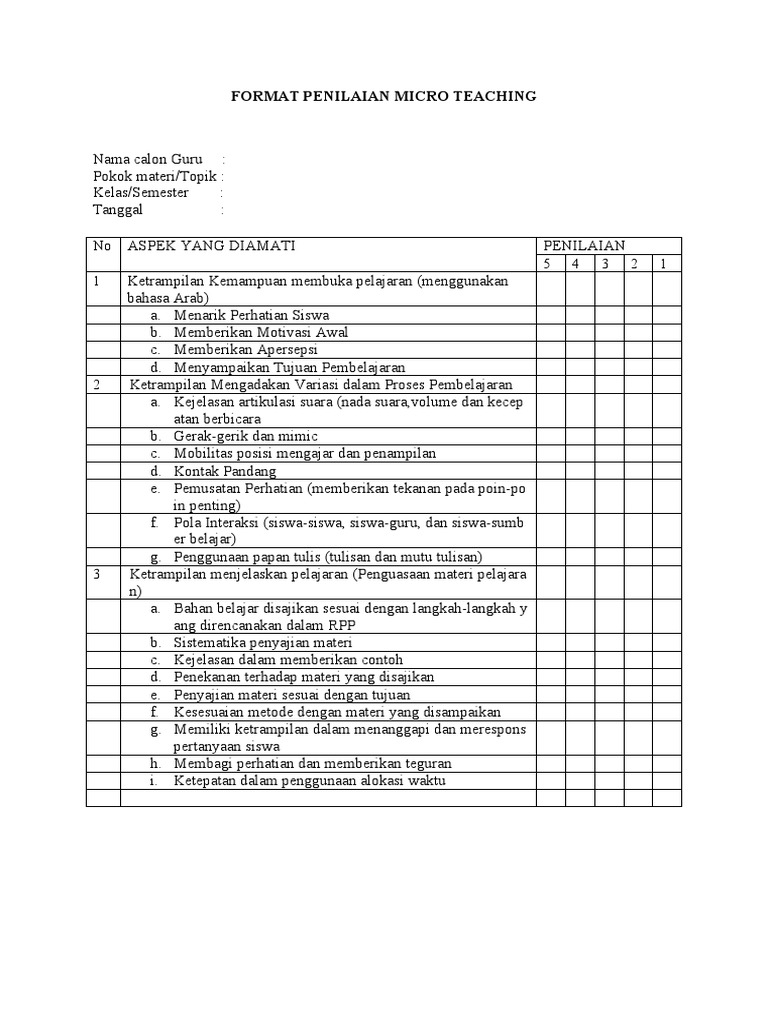 Format Penilaian Micro Teaching | PDF