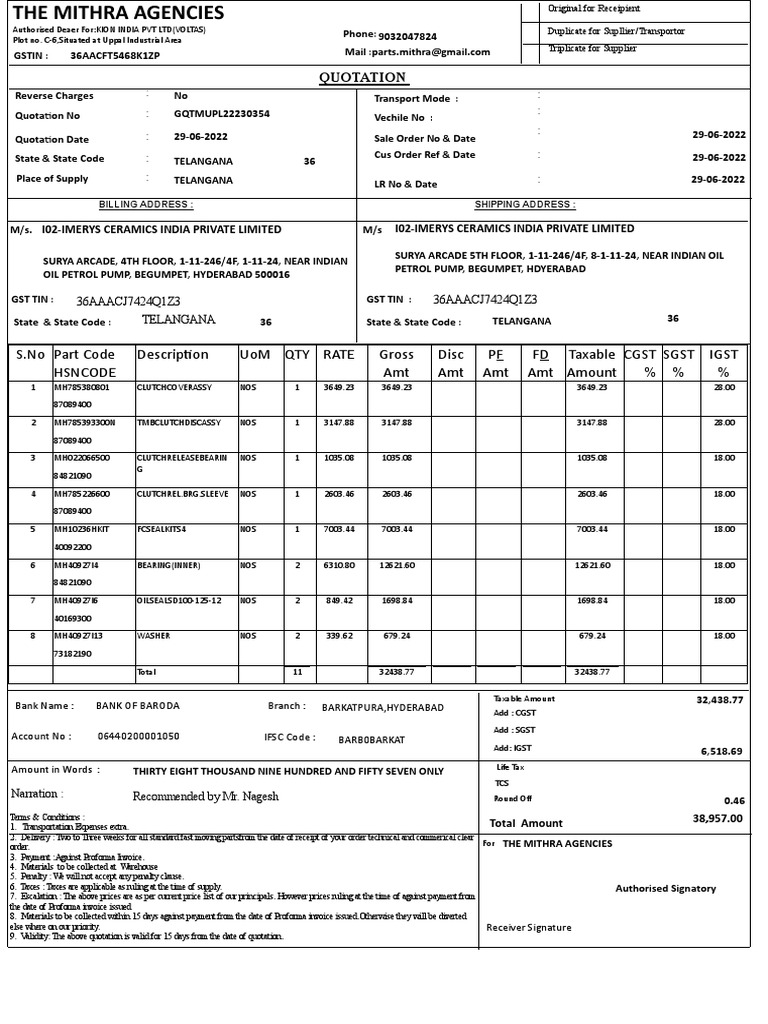 Parts Quote | Download Free PDF | Invoice | Payments