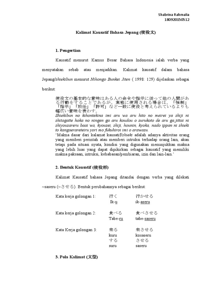 Kalimat Kausatif Bahasa Jepang | PDF