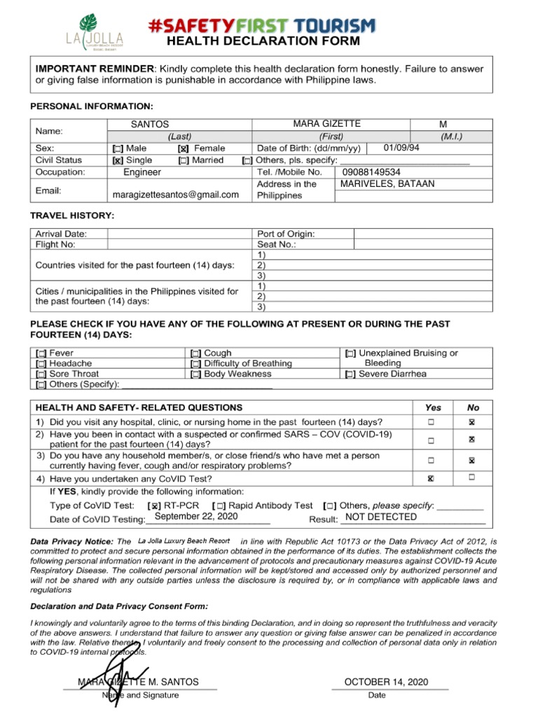 Health Declaration Form | PDF