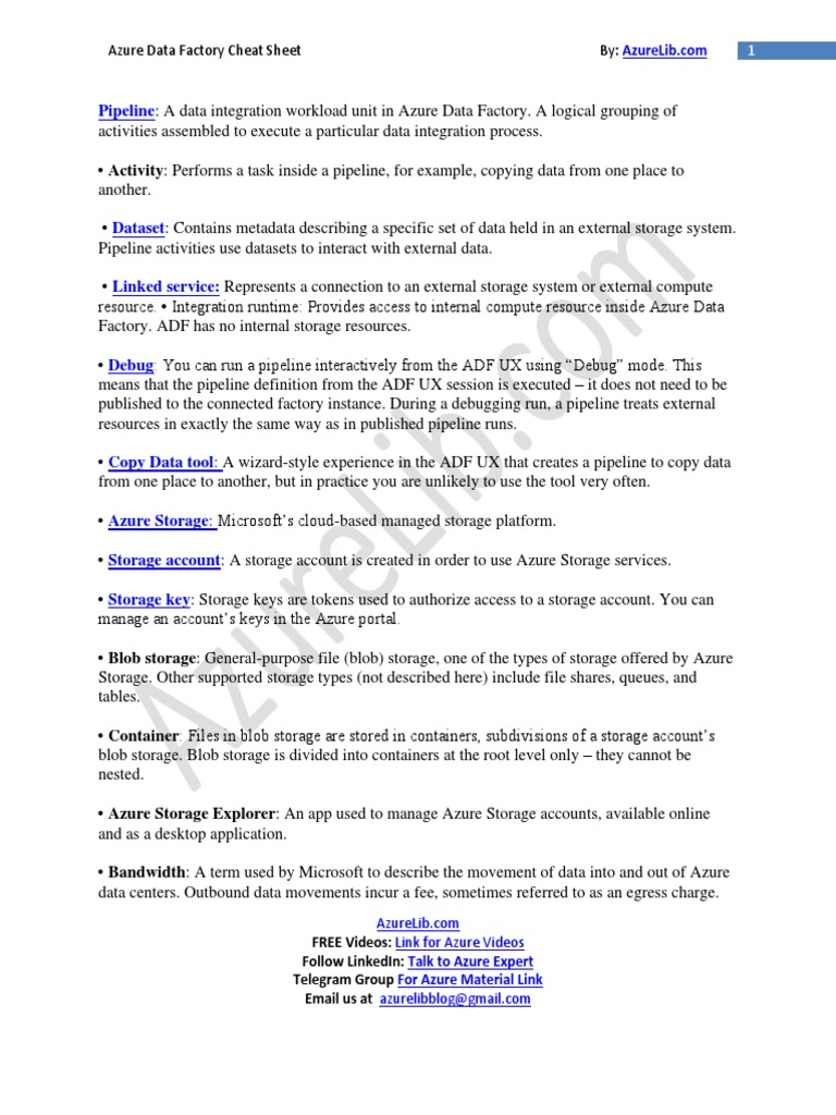 CheatSheet ADF by AzureLib Com | PDF | Parameter (Computer Programming ...