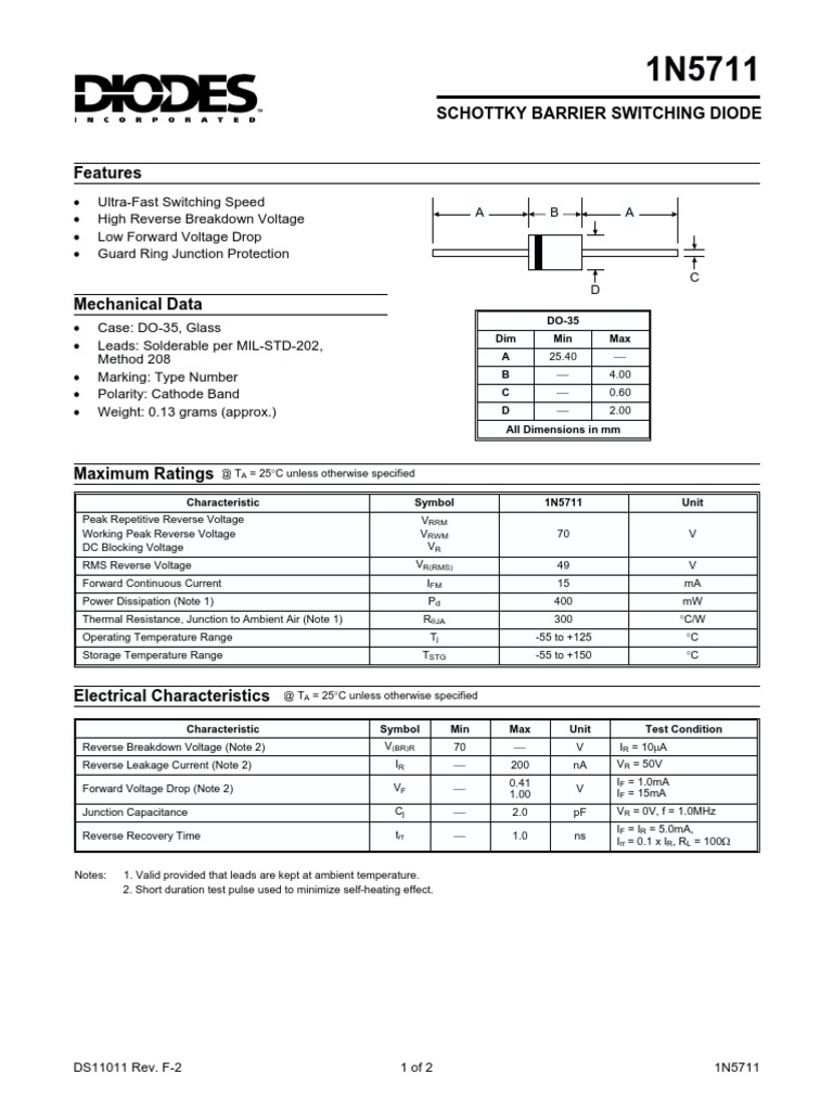 Schottky Barrier Switching Diode Features | PDF | Electromagnetism ...