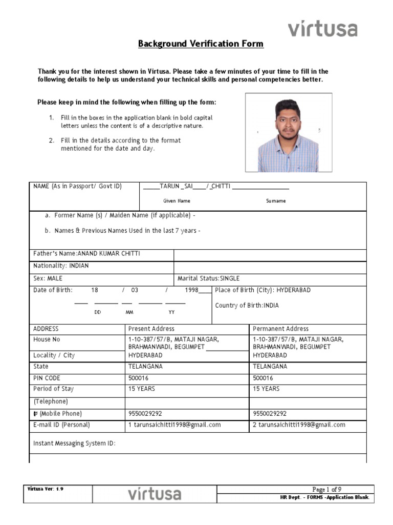 BGV Application Form V 1.9 - Effective 01jan2022 | PDF | Employment | Government