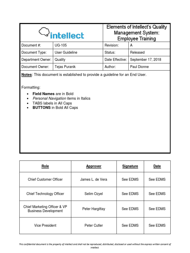 UG-105 Elements of Intellect eQMS Employee Training - End User Guideline | PDF | Quality ...