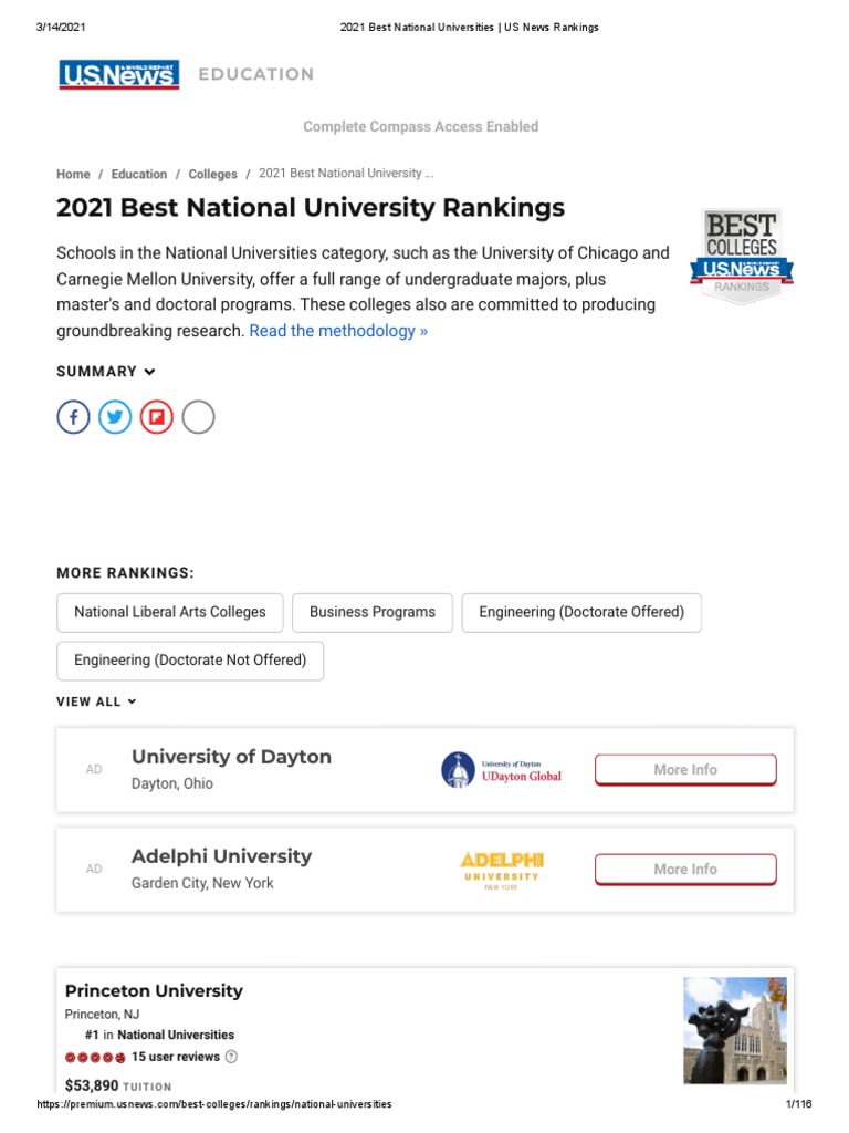 2021 Best National Universities - US News Rankings | PDF | Higher ...