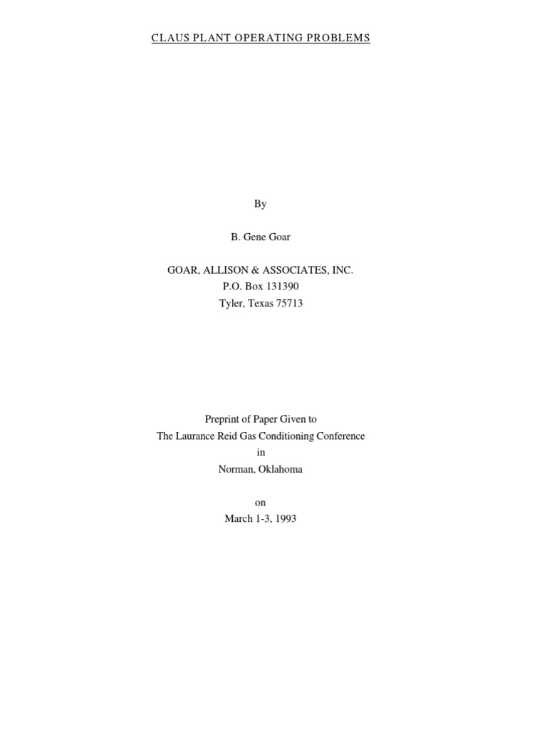 Claus Plant Operating Problems | PDF | Heat Exchanger | Process Engineering