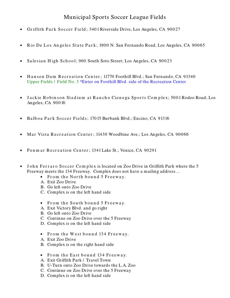 John Ferraro Soccer Complex Guide | PDF | Sports & Recreation | Travel