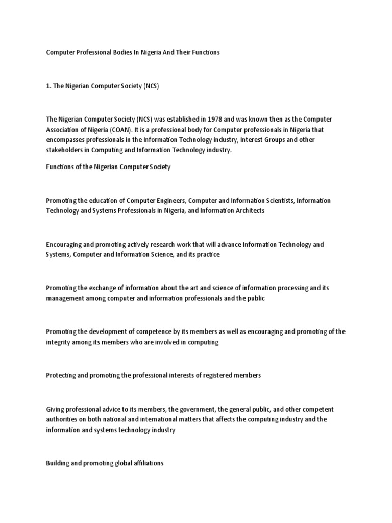 Computer Professional Bodies in Nigeria | PDF | Computing | Profession