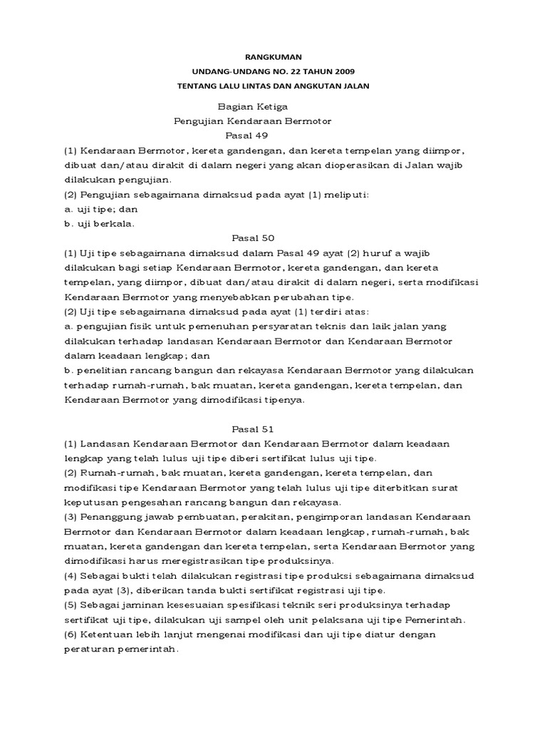 Rangkuman Undang-Undang No 22 Tahun 2009 | PDF