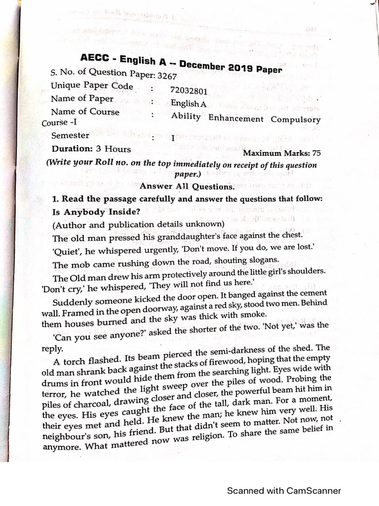 Aecc Eng Question Paper 2019 | PDF