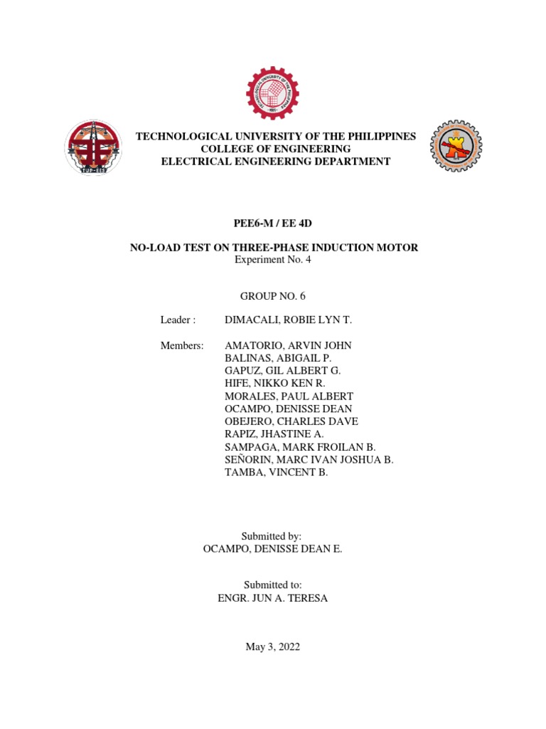 Ocampo Exp4 GRP6 Ee4d Pee6l-M | PDF | Electric Motor | Transformer