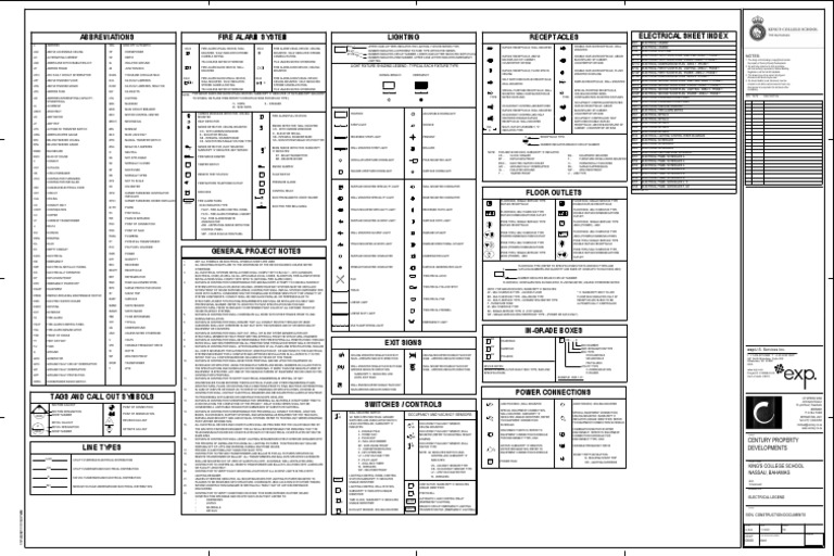 Fire Alarm System Abbreviations Lighting Receptacles: Electrical Sheet ...