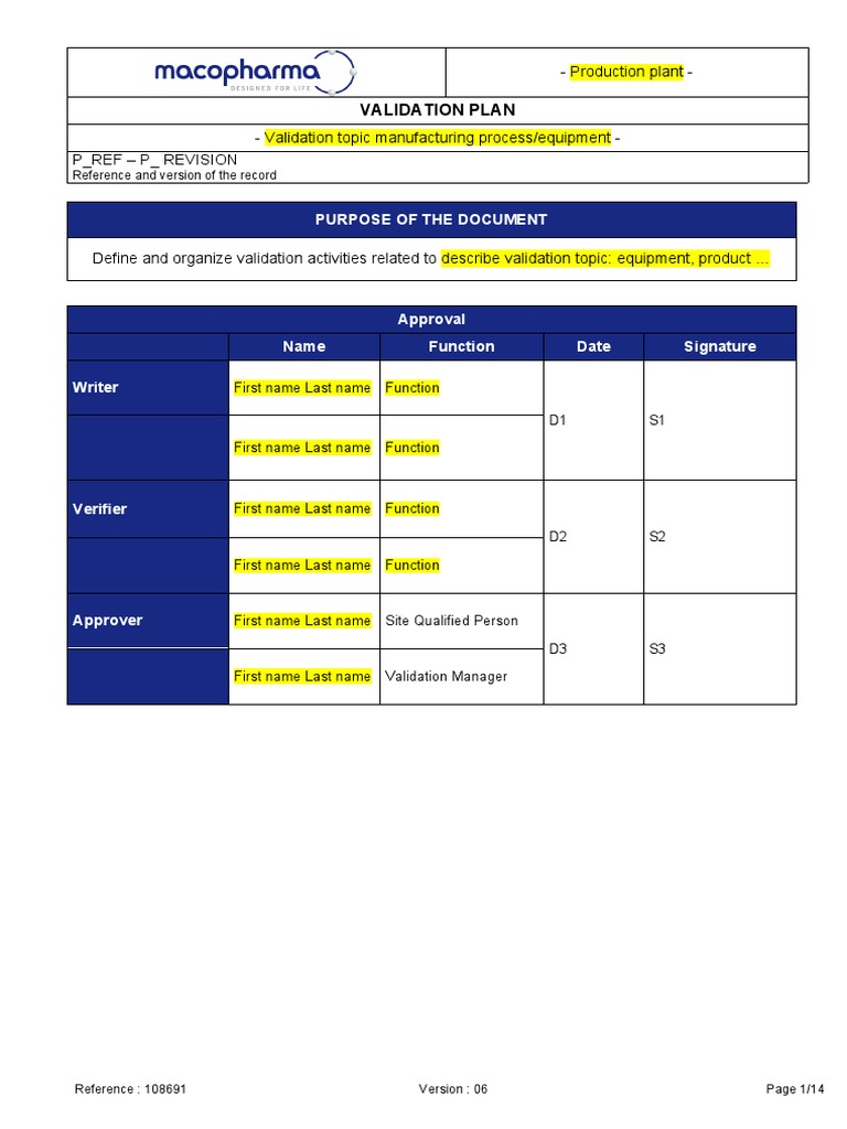 Template Validation Plan For Equipment or Process | PDF | Verification ...