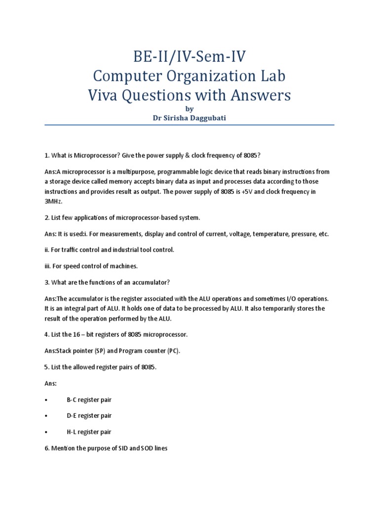 BE-II/IV-Sem-IV Computer Organization Lab Viva Questions With Answers-Osmania University | PDF ...
