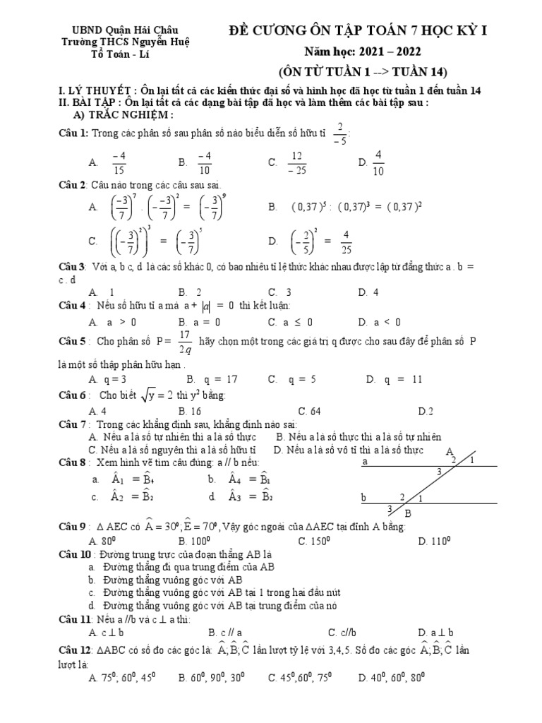 De Cuong On Tap HK 1 | PDF