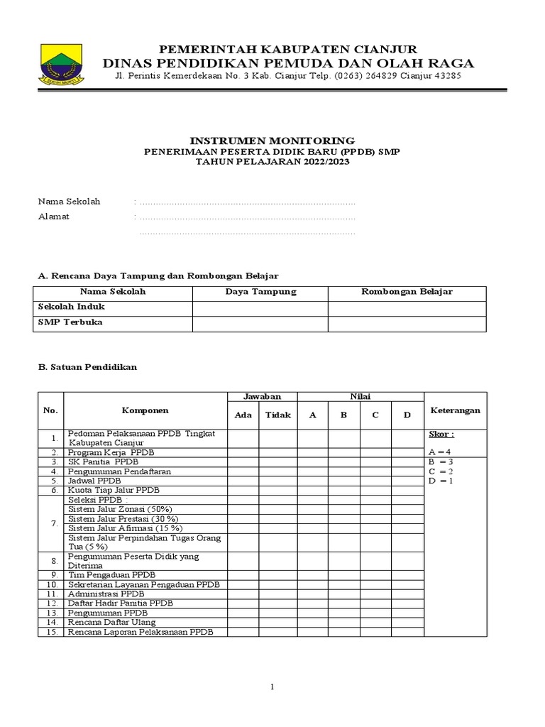 Instrumen Monev PPDB 2022-2023 | PDF