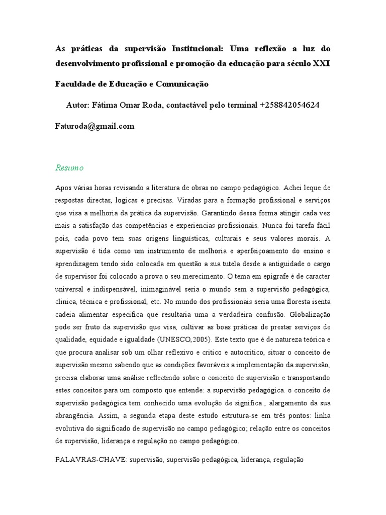 Supervisão Institucional Fatu Omar Roda | PDF