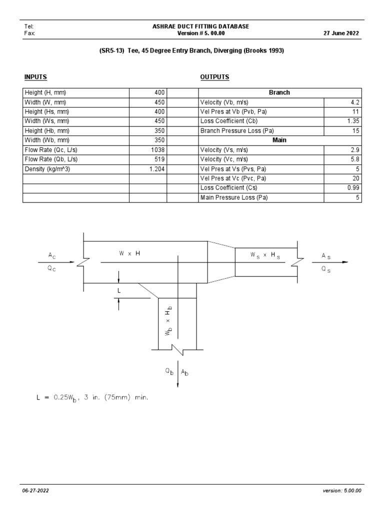 Tel: Ashrae Duct Fitting Database Fax: Version # 5. 00.00 27 June 2022 ...