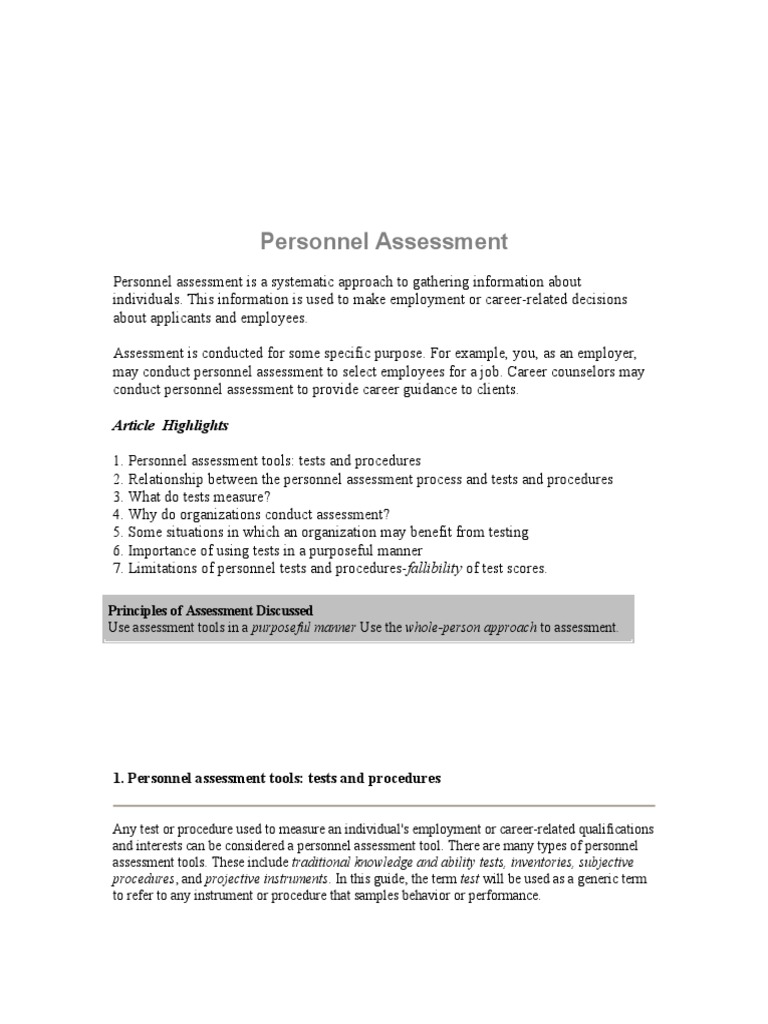 Personnel Assessment 1 (1) .General Doc | PDF | Educational Assessment ...