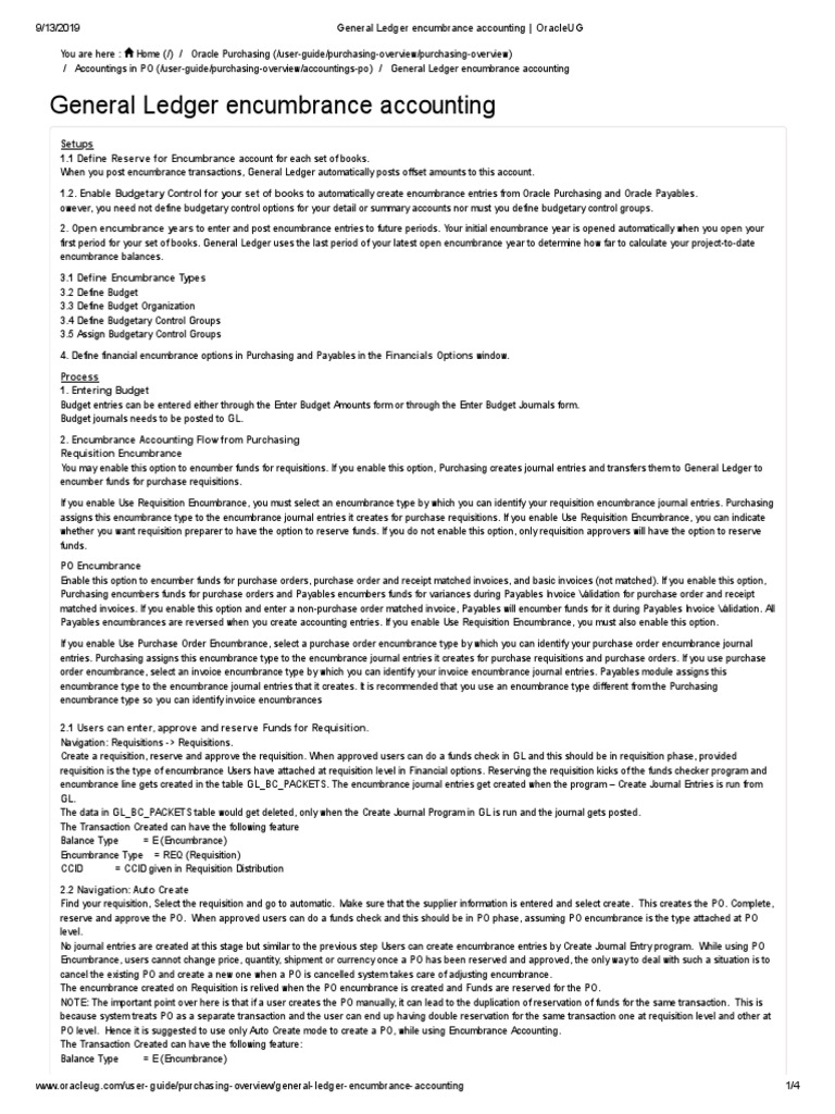 General Ledger Encumbrance Accounting Guide | PDF | Accounts Payable ...