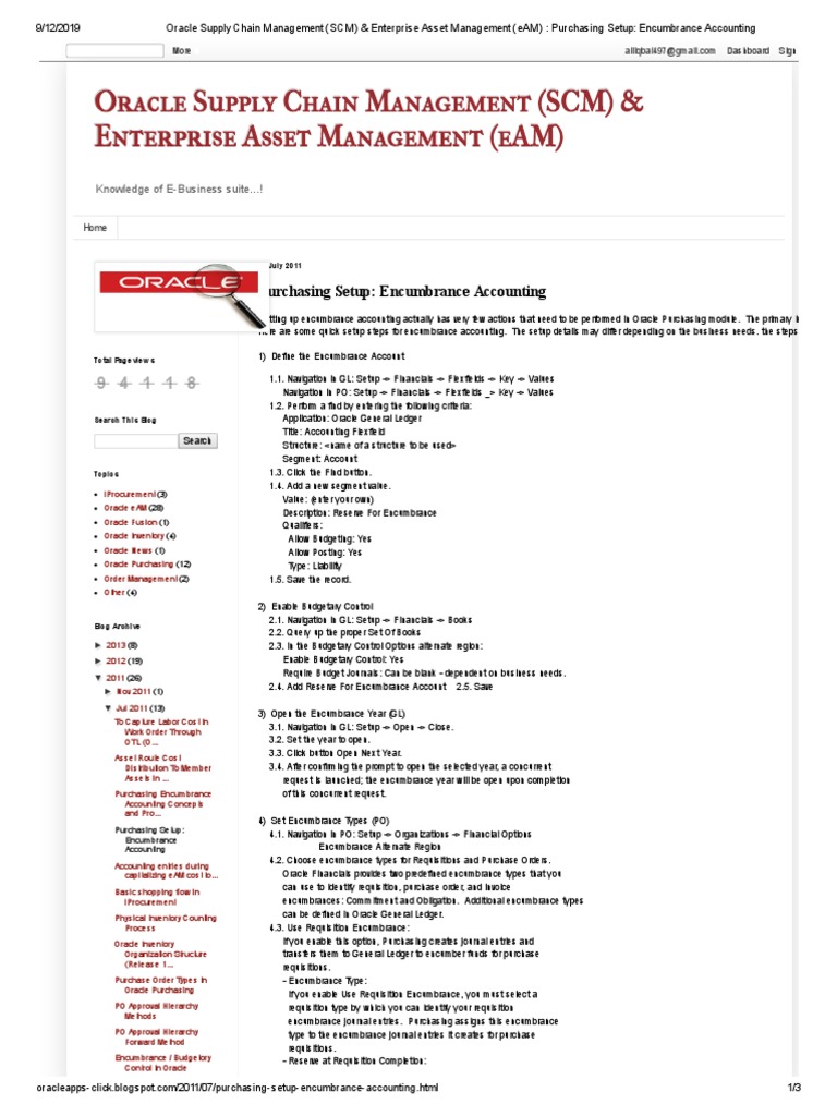 Encumbrance Setup List | PDF | Accounts Payable | Supply Chain Management