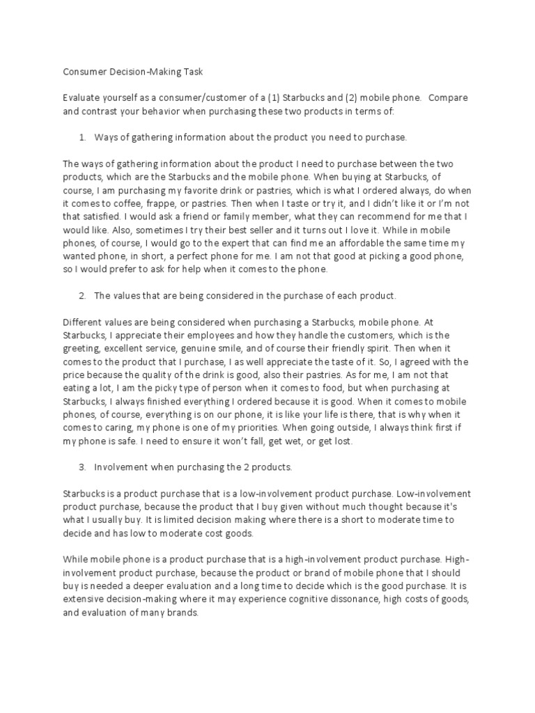 Consumer Decision Making Task | PDF | Decision Making | Starbucks
