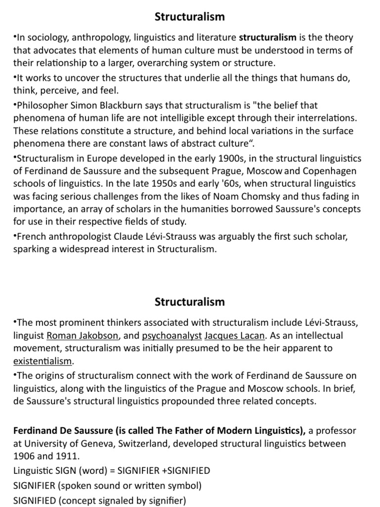 Structuralism | PDF | Linguistics | Philosophical Theories Structuralism | PDF | Linguistics | Philosophical Theories
