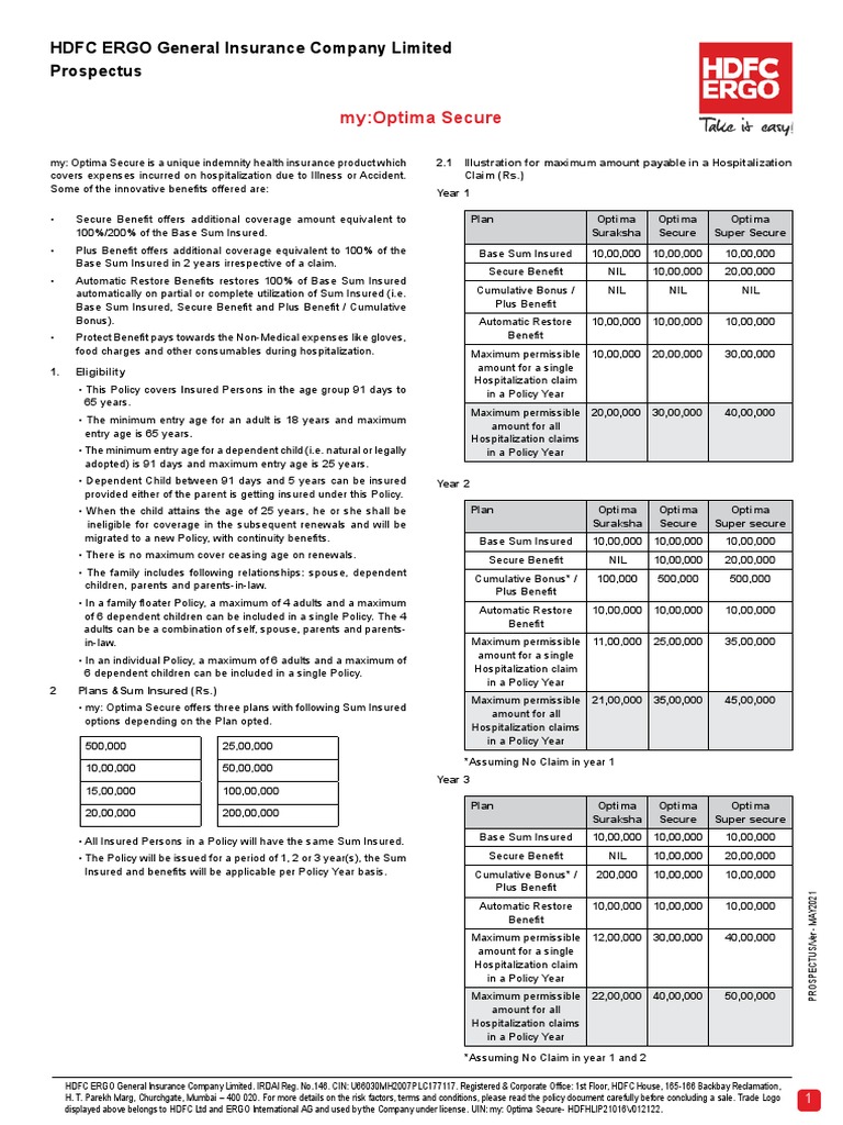 My:optima Secure: HDFC ERGO General Insurance Company Limited ...