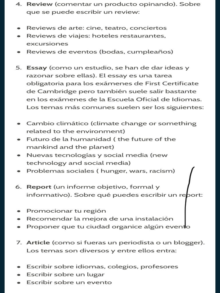 Writing Focus I. Tipos de Writing EOI y Cambridge | PDF