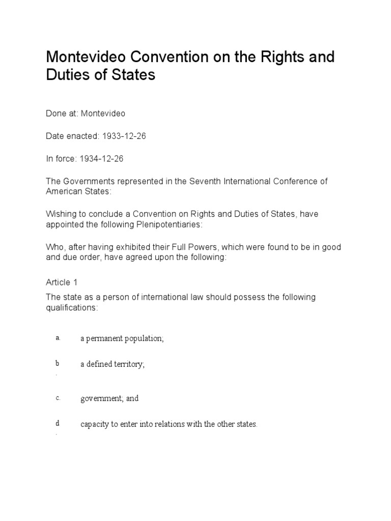 Montevideo Convention Article 1 Summary | PDF | Politics | Social Science