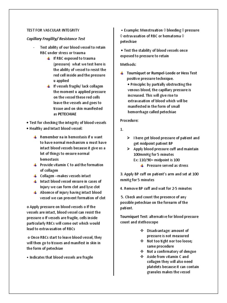 Capillary Fragility/ Resistance Test: Tourniquet or Rumpel-Leede or ...