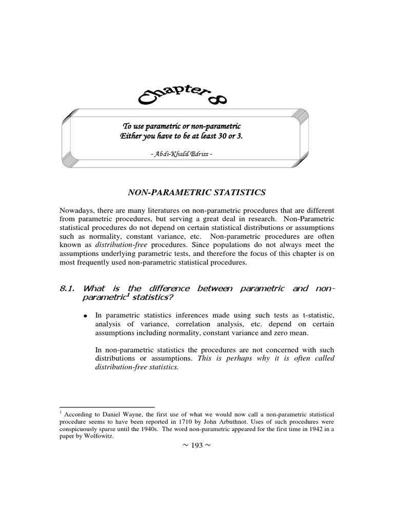 Chapter 8 Non Parametric Statistics Pdf Statistical Hypothesis Testing Statistics