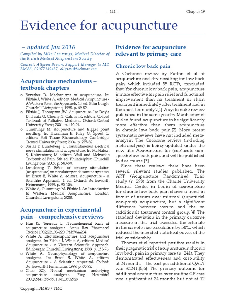 Evidence Jan 2016 | PDF | Acupuncture | Pain