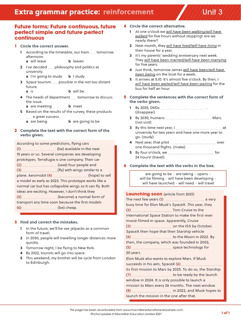 B2 U3 Extra Grammar Practice Reinforcement | PDF | Space X | Spaceflight